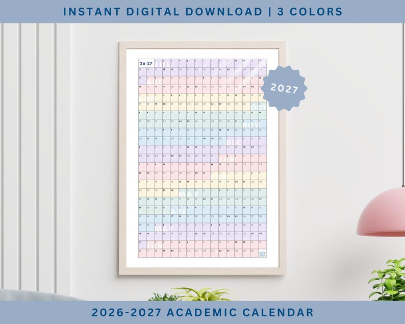 2026-2027 Academic Calendar | Year Planner, Digital Download, School ...