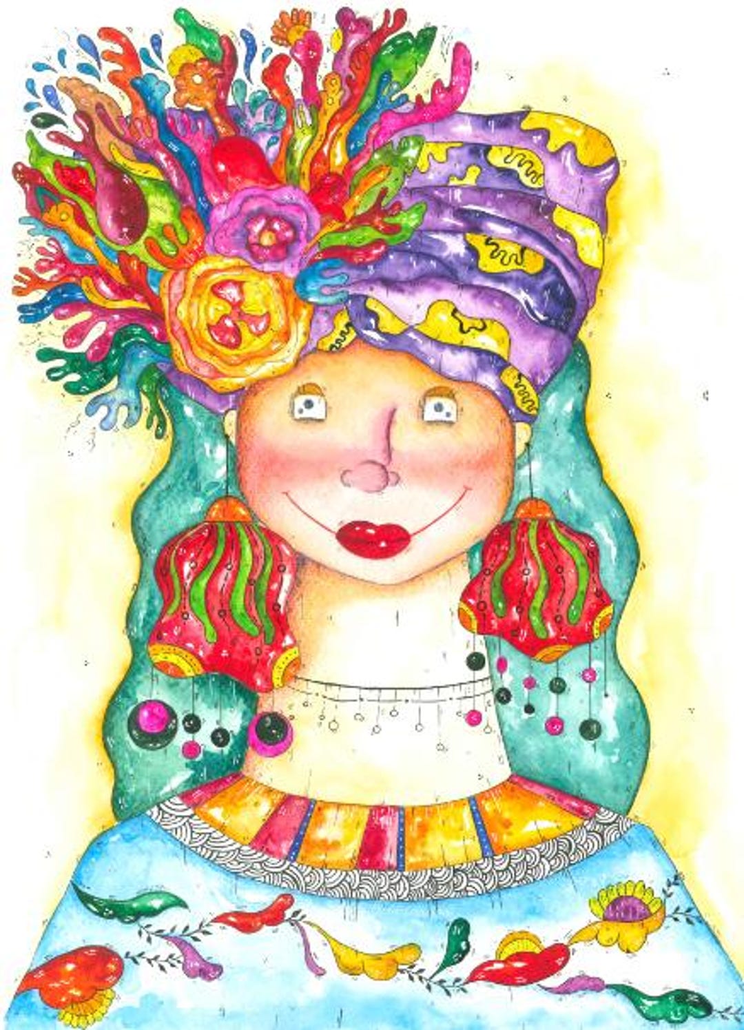 Colorful Serenity Girl - Digital Illustration- Original Watercolor - Etsy