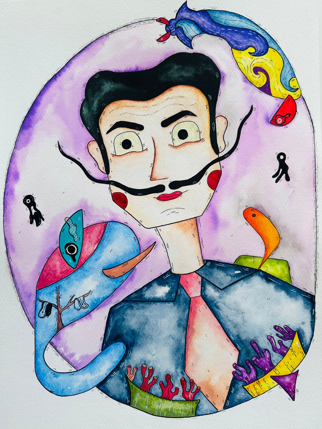 Original Salvador Dali Watercolor Illustration- Unique Hand- Printed ...