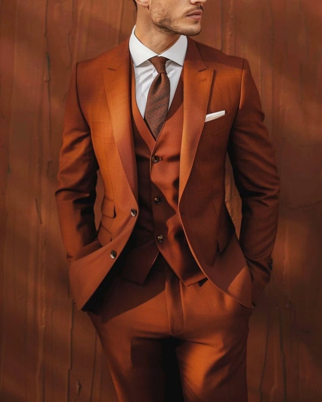 Brown Color Three Piece Suit Stylish Wedding for Party Wear Groom, Prom ...