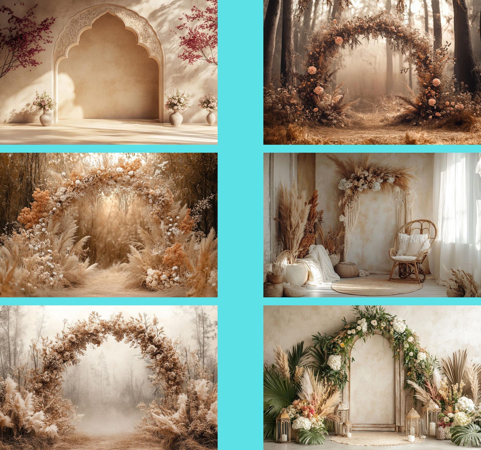 105 Beige Boho Arches Digital Backrops, Floral Arches Wall Photography ...