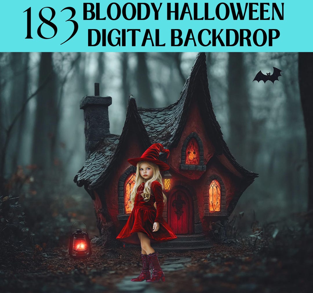 Bloody Halloween Digital Backdrop: Haunted Mansion, Witch House (JPEG ...