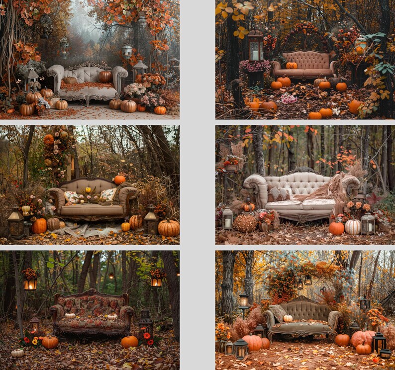 30 Fall Sofa Digital Backdrop Bundle, Autumn Woodland Forest Background ...