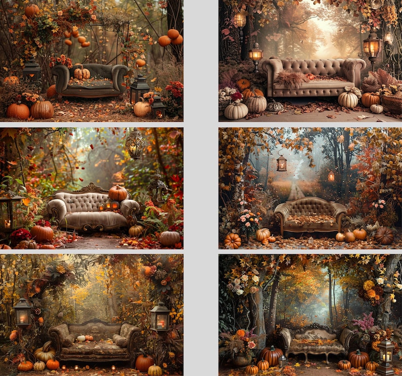 30 Fall Sofa Digital Backdrop Bundle, Autumn Woodland Forest Background ...