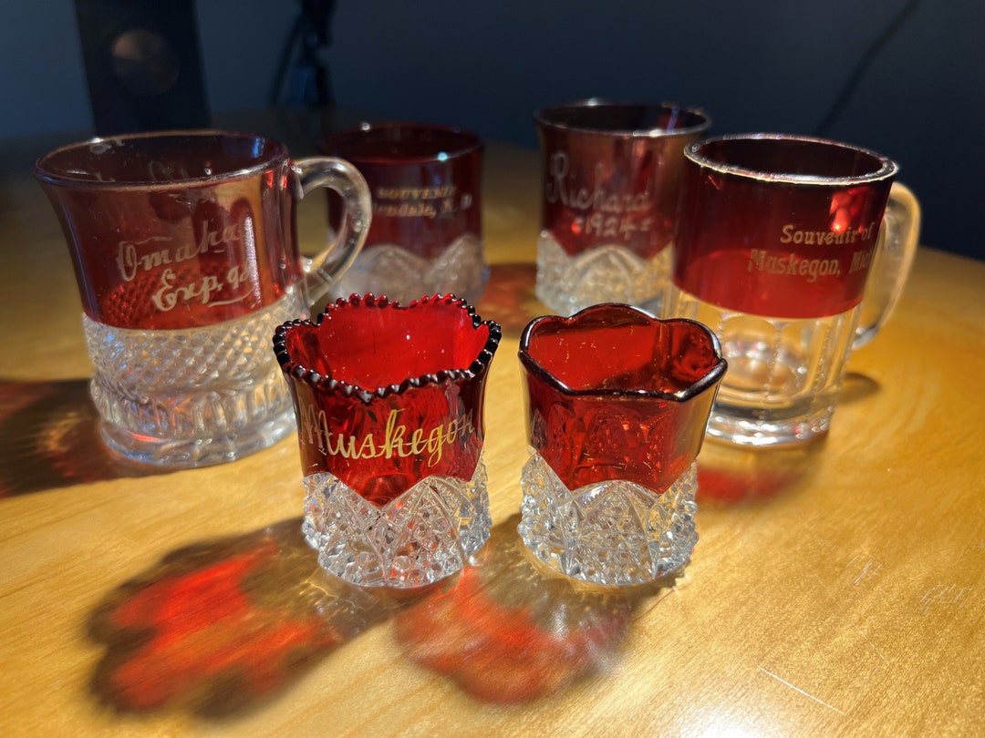 Rare Antique Ruby Red Flash Glass Star of David Souvenir Collection 9 ...