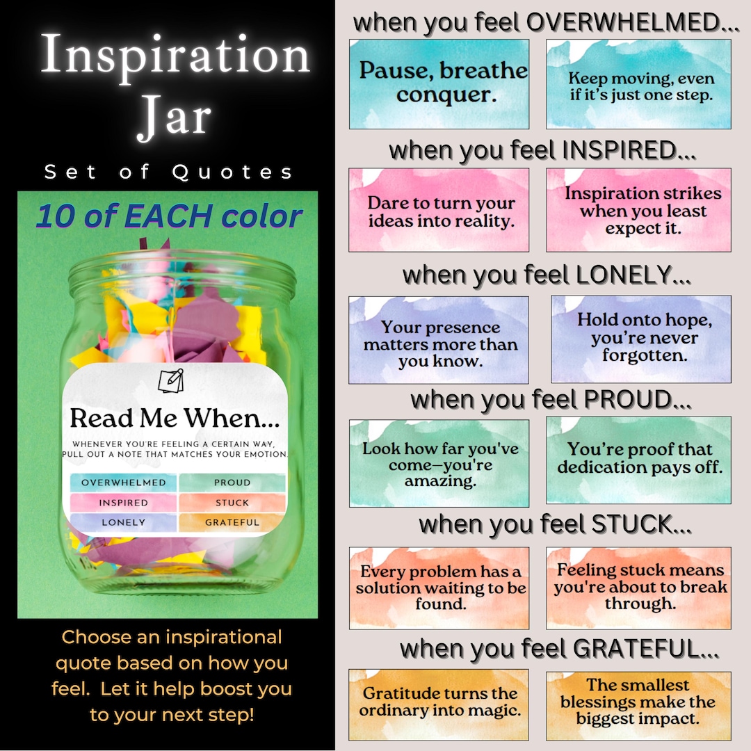 Inspirational Set of Quotes for a Jar / Color-coded Quotes by Emotion ...