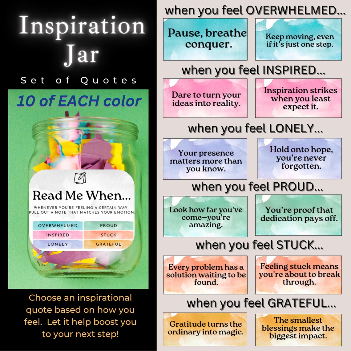 Inspirational Set of Quotes for a Jar / Color-coded Quotes by Emotion ...
