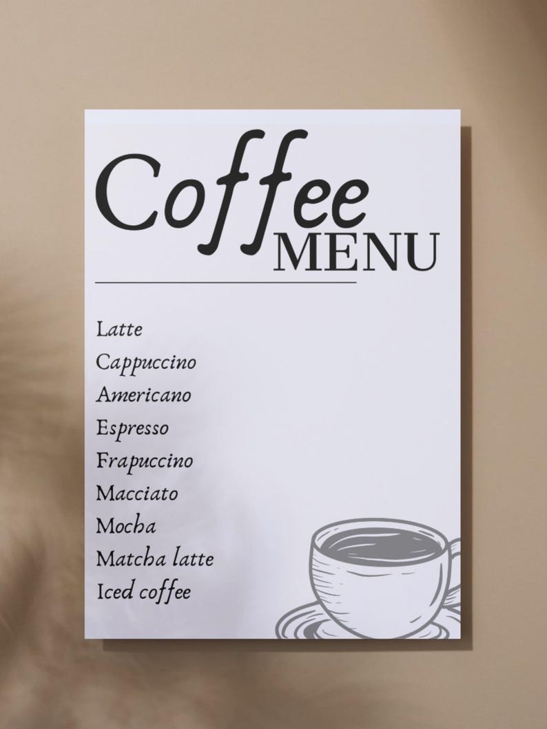 Coffe Bar Sign- Bar Menu- Customizable Canva Template- Printable ...