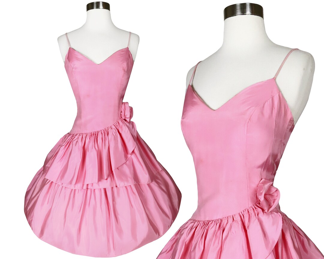 Vintage 80s Light Pink Spaghetti Strap Full Skirt Prom Party Dress XS ...