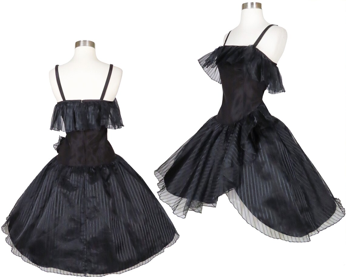 Vintage 80s Black Stripe RUFFLE Full Skirt Prom Party Dress S - Etsy