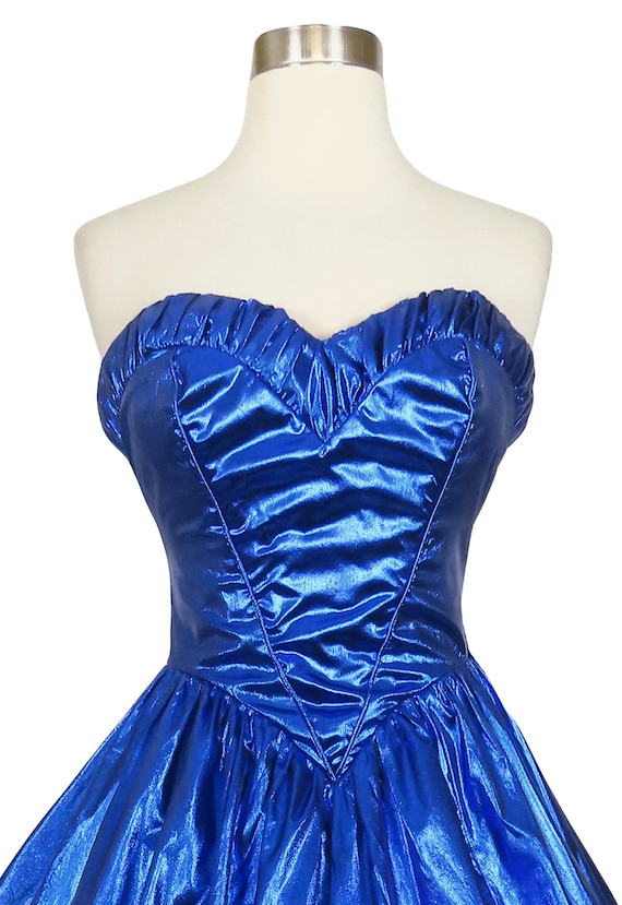 Vintage 80s Prom Dress XS S Party Gown Strapless Blue… - Gem