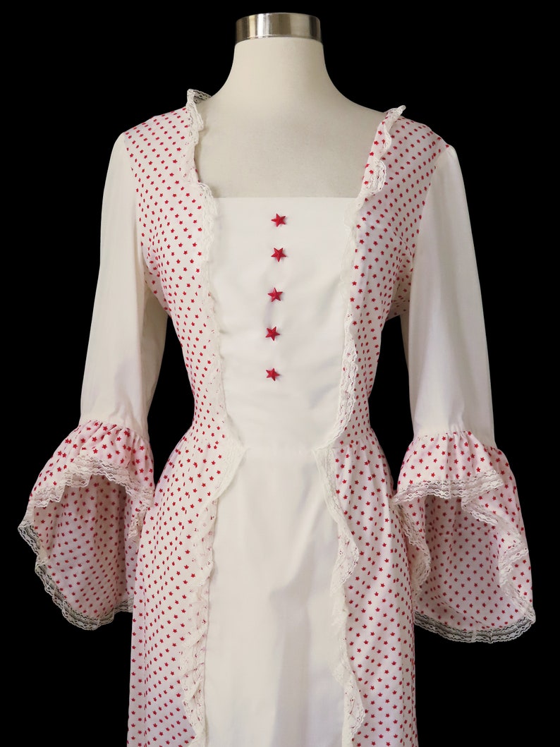 Vintage 1976 Bicentennial 70s Maxi Dress White Red Stars Flocked L ...