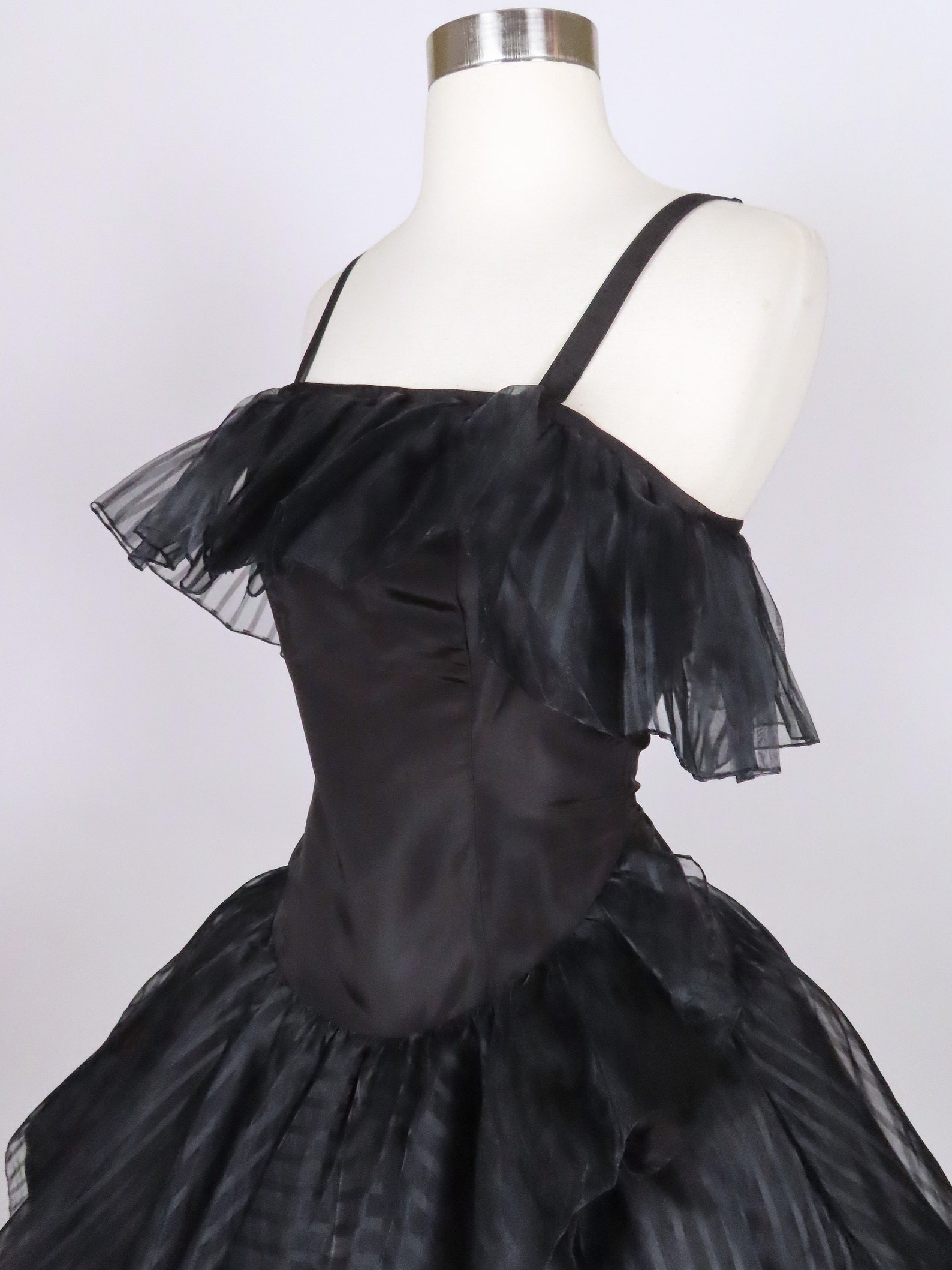 Vintage 80s Black Stripe RUFFLE Full Skirt Prom Party Dress S - Etsy