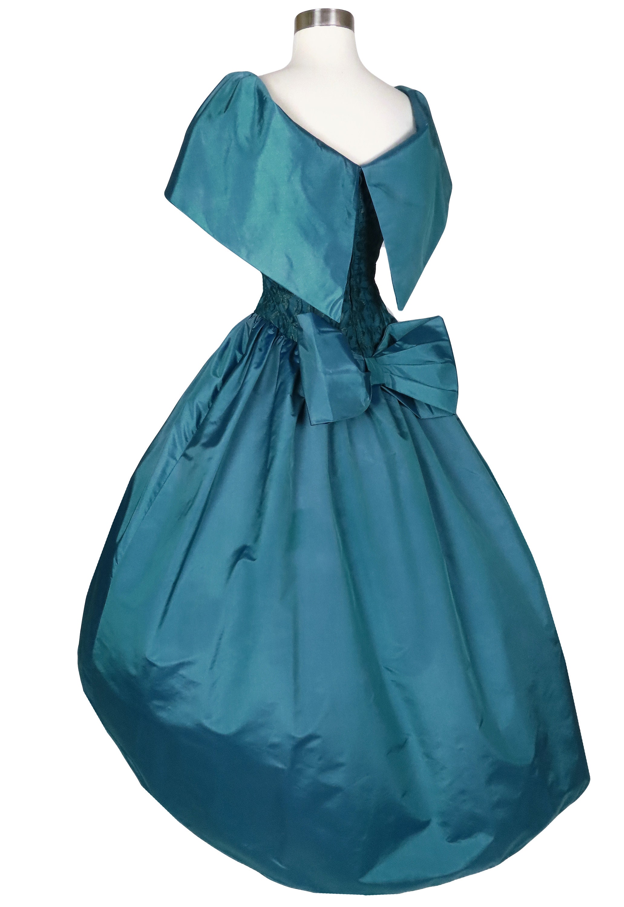 Vintage 80s Dark Teal Lace Taffeta Full Skirt Prom Party Dress S Small ...