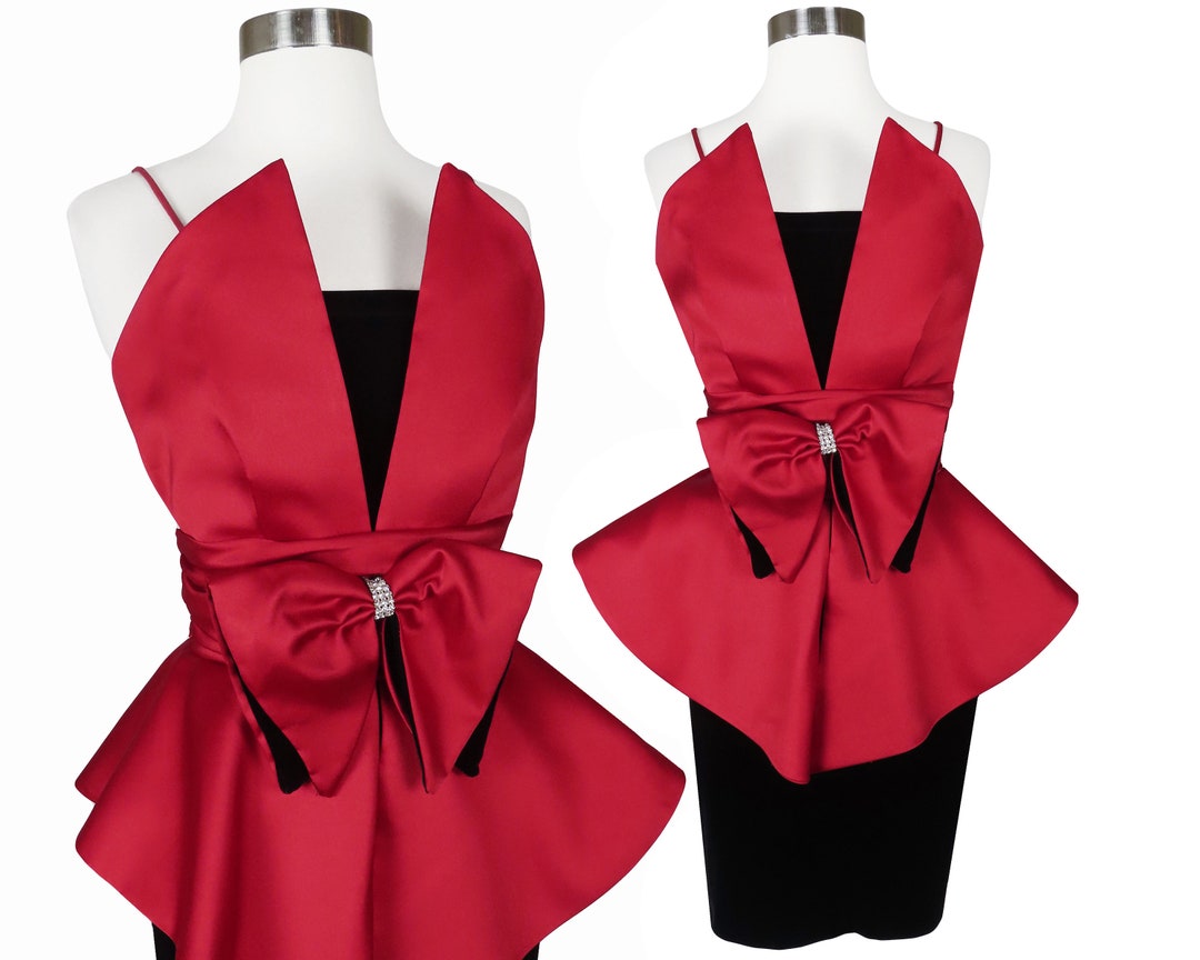 Vintage 80s Red Peplum Black Velvet Tuxedo Tux Cocktail Party Prom ...