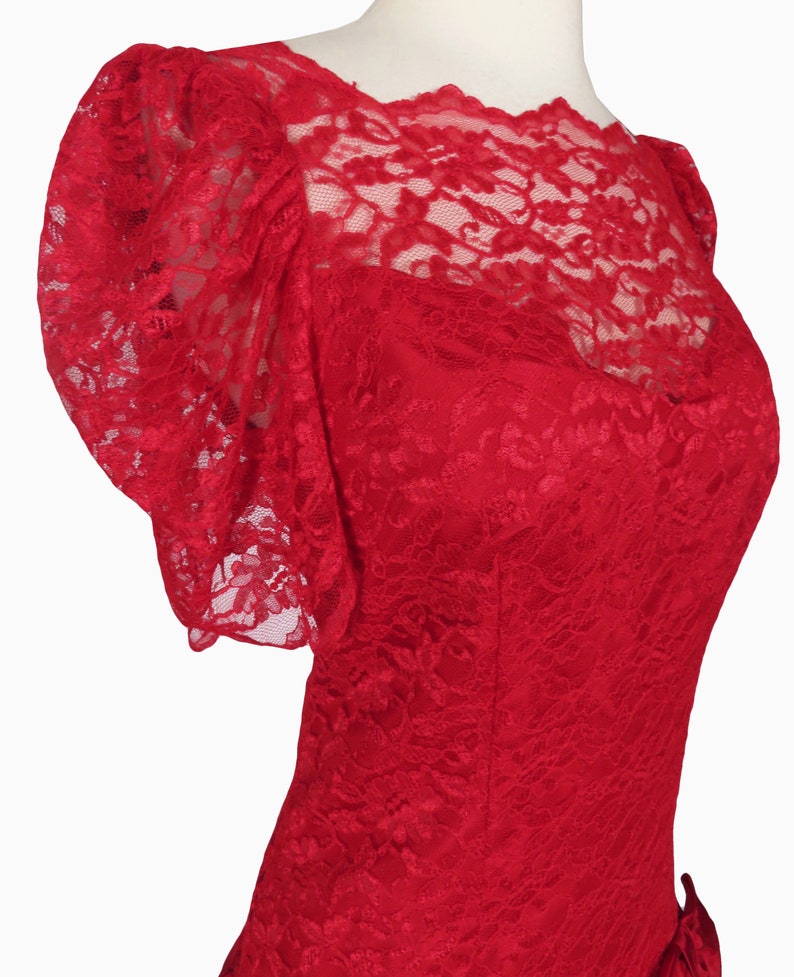Vintage 80s Red Prom Party Dress M Lace Taffeta Tiered Full - Etsy