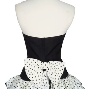Vintage 80s Black White Strapless Polka Dot Tiered Full Skirt Prom ...