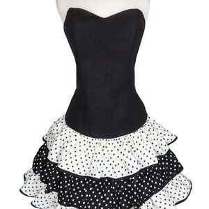 Vintage 80s Black White Strapless Polka Dot Tiered Full Skirt Prom ...
