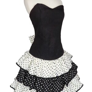 Vintage 80s Black White Strapless Polka Dot Tiered Full Skirt Prom ...