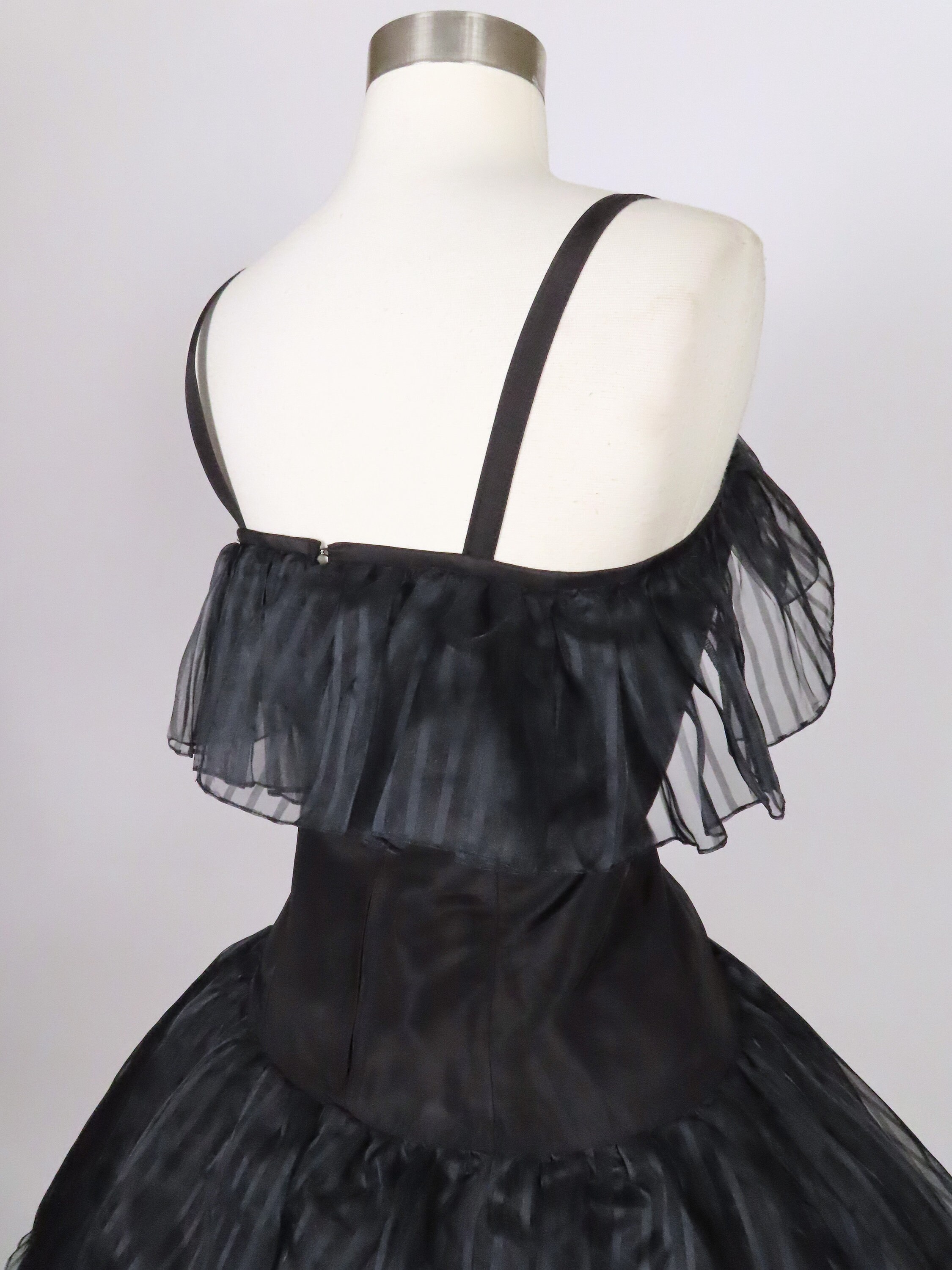 Vintage 80s Black Stripe RUFFLE Full Skirt Prom Party Dress S - Etsy