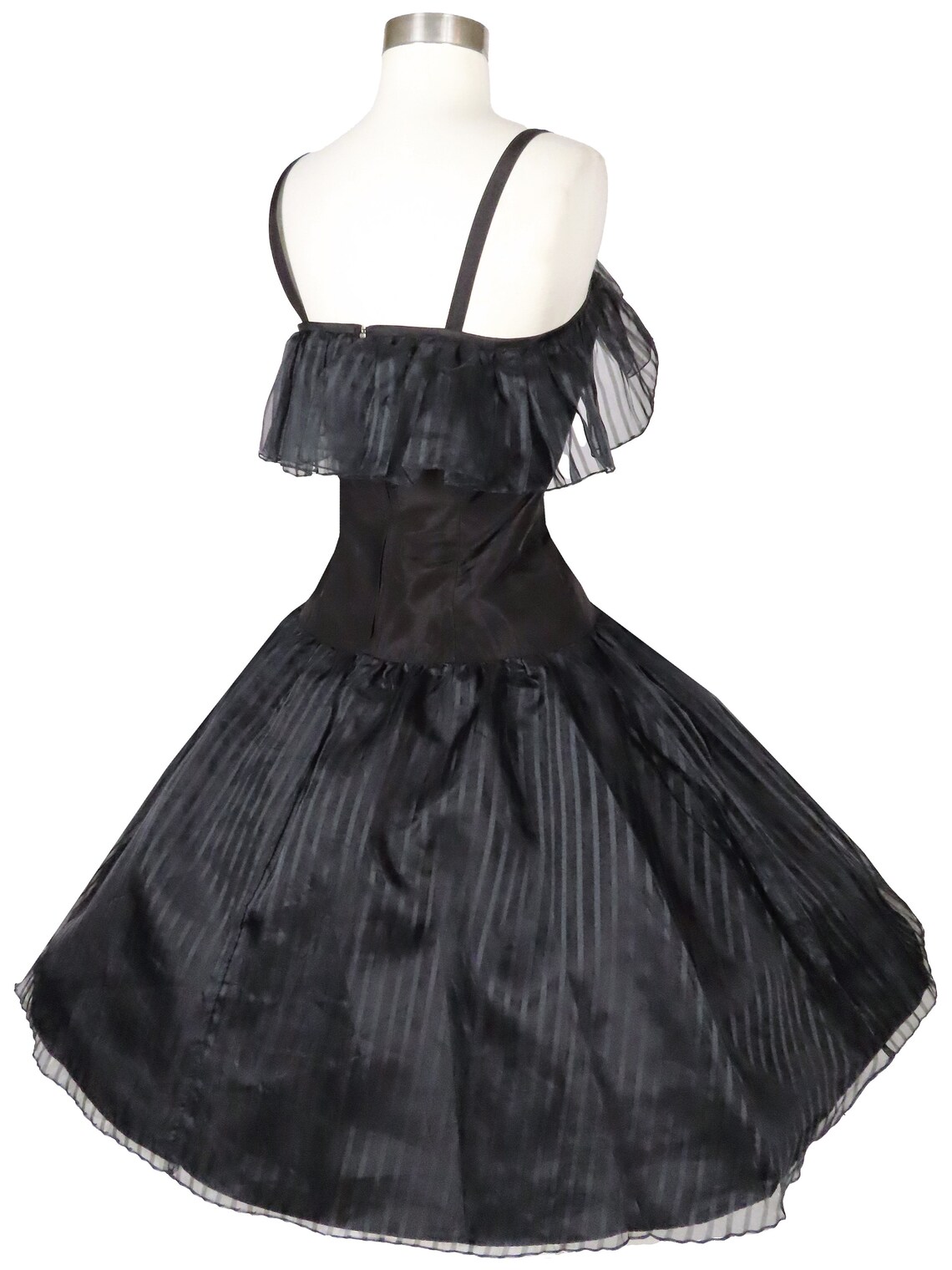 Vintage 80s Black Stripe RUFFLE Full Skirt Prom Party Dress S - Etsy