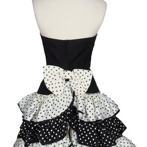 Vintage 80s Black White Strapless Polka Dot Tiered Full Skirt Prom ...