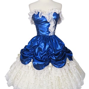 Vintage 80s Prom Dress XXS Party Strapless Blue Metallic Lamé Foil ...