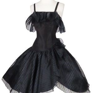 Vintage 80s Black Stripe RUFFLE Full Skirt Prom Party Dress S Small ...