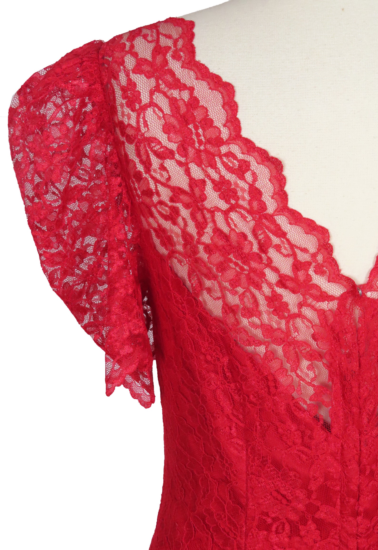 Vintage 80s Red Prom Party Dress M Lace Taffeta Tiered Full - Etsy