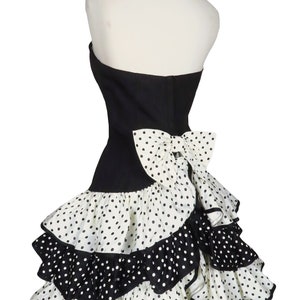 Vintage 80s Black White Strapless Polka Dot Tiered Full Skirt Prom ...