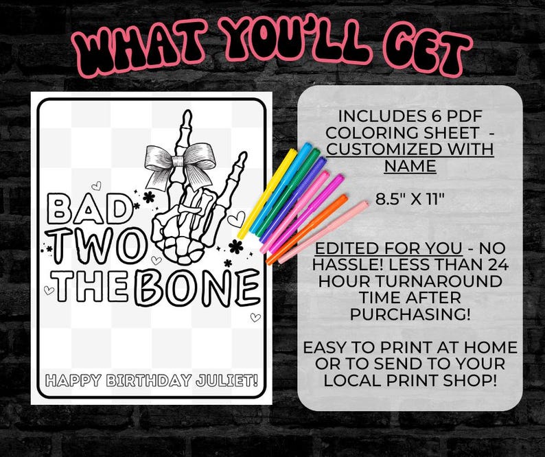 Personalized Bad Two the Bone 2nd Birthday Coloring Pages (PDF) - Etsy