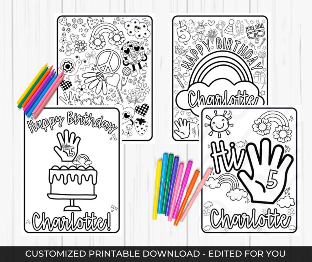 Hi 5 Birthday Coloring Pages, 5th Birthday, Gift Ideas, Party Favor ...