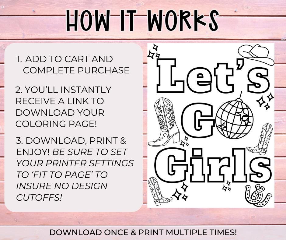 Let's Go Girls Coloring Sheets, Disco Cowgirl, Instant Download - Etsy