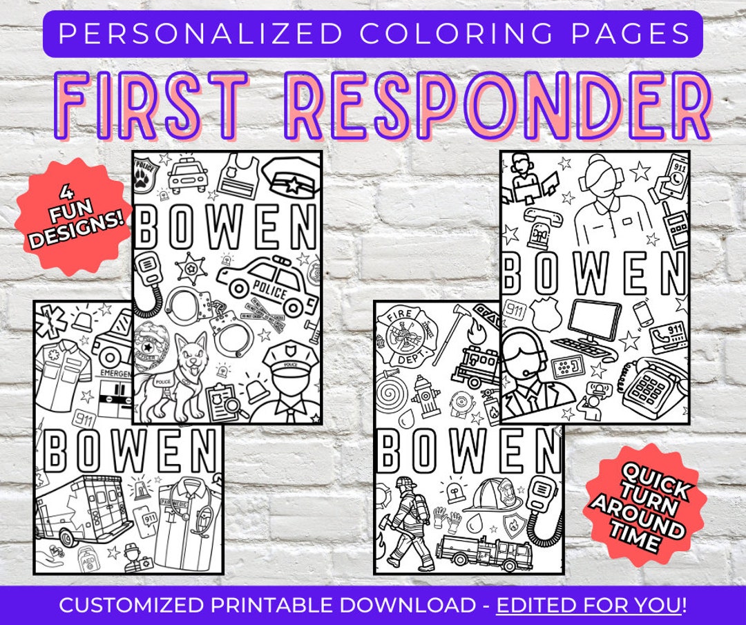 First Responder Coloring Sheets, Personalized Name Coloring Sheets, Kid ...