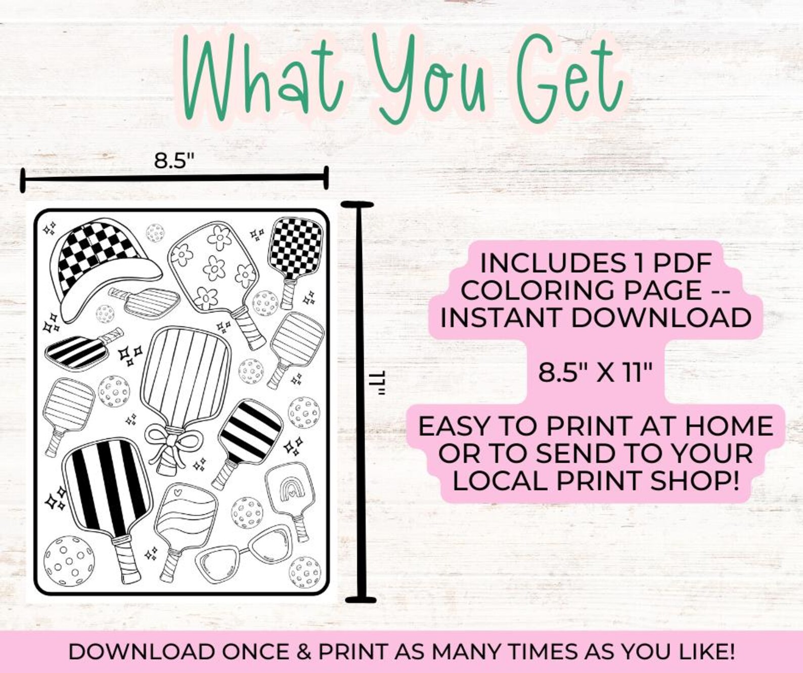 Preppy Pickleball Coloring Page, Instant Download, Kid's Coloring ...