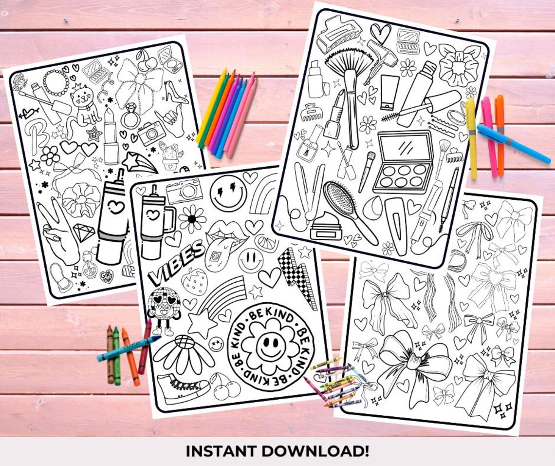 Girly Vibes Coloring Pages, Instant Download, Coloring Pages for Girls ...