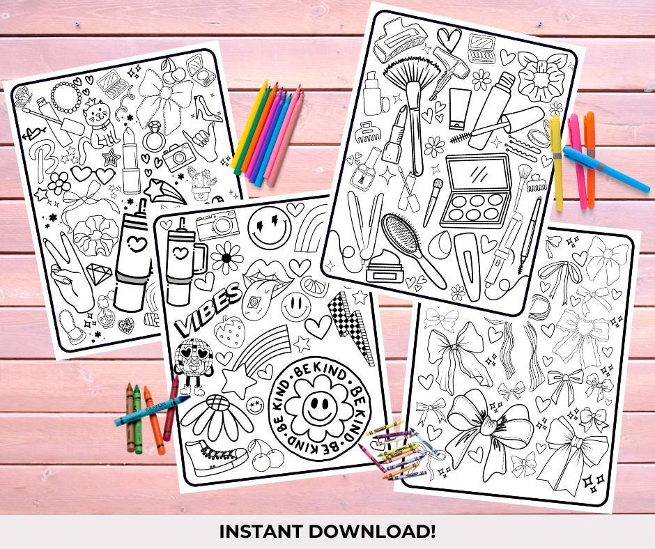 Girly Vibes Coloring Pages, Instant Download, Coloring Pages for Girls ...