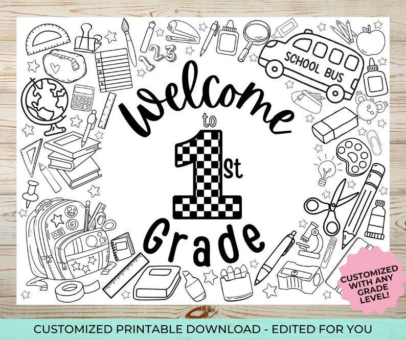 Back to School Coloring Page, Customized With Any Grade, Back to School ...