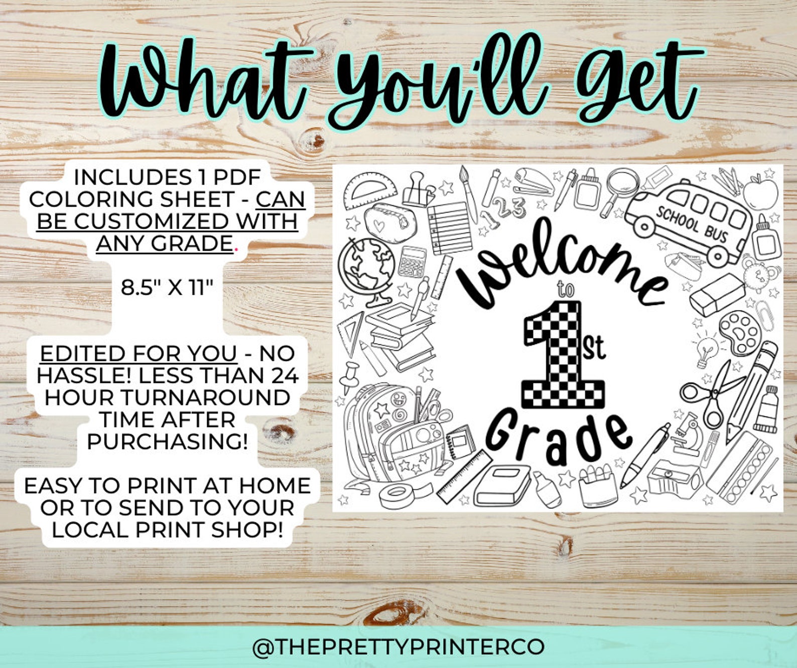 Back to School Coloring Page, Customized With Any Grade, Back to School ...