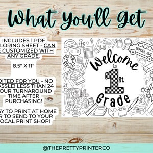 Back to School Coloring Page, Customized With Any Grade, Back to School ...