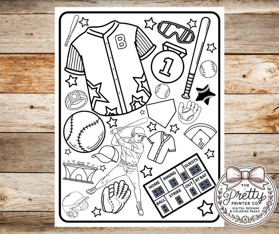 Sports Coloring Pages: Baseball, Soccer, Football (PDF Download) - Etsy