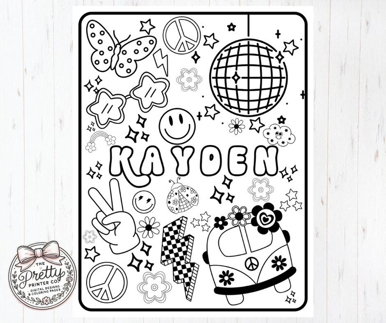 Groovy Vibes Coloring Pages, Personalized Coloring Pages, Groovy, Retro ...