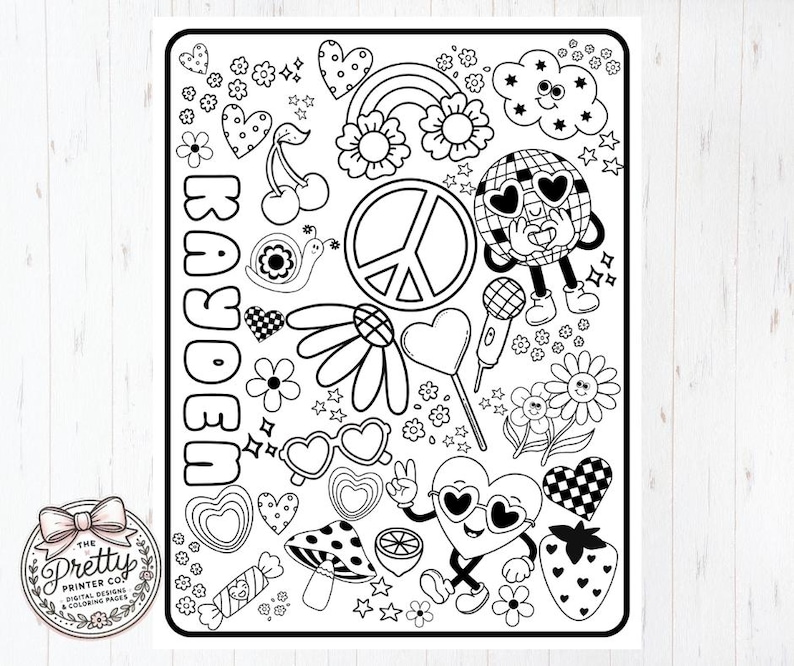 Personalized Groovy Vibes Coloring Pages: Retro Kid's Activity (PDF) - Etsy