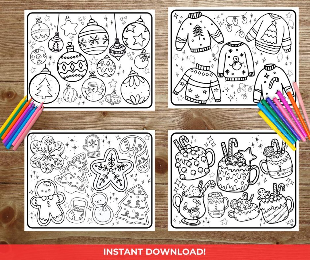 Holiday Coloring Pages: Festive Kids Activity (instant Download) - Etsy