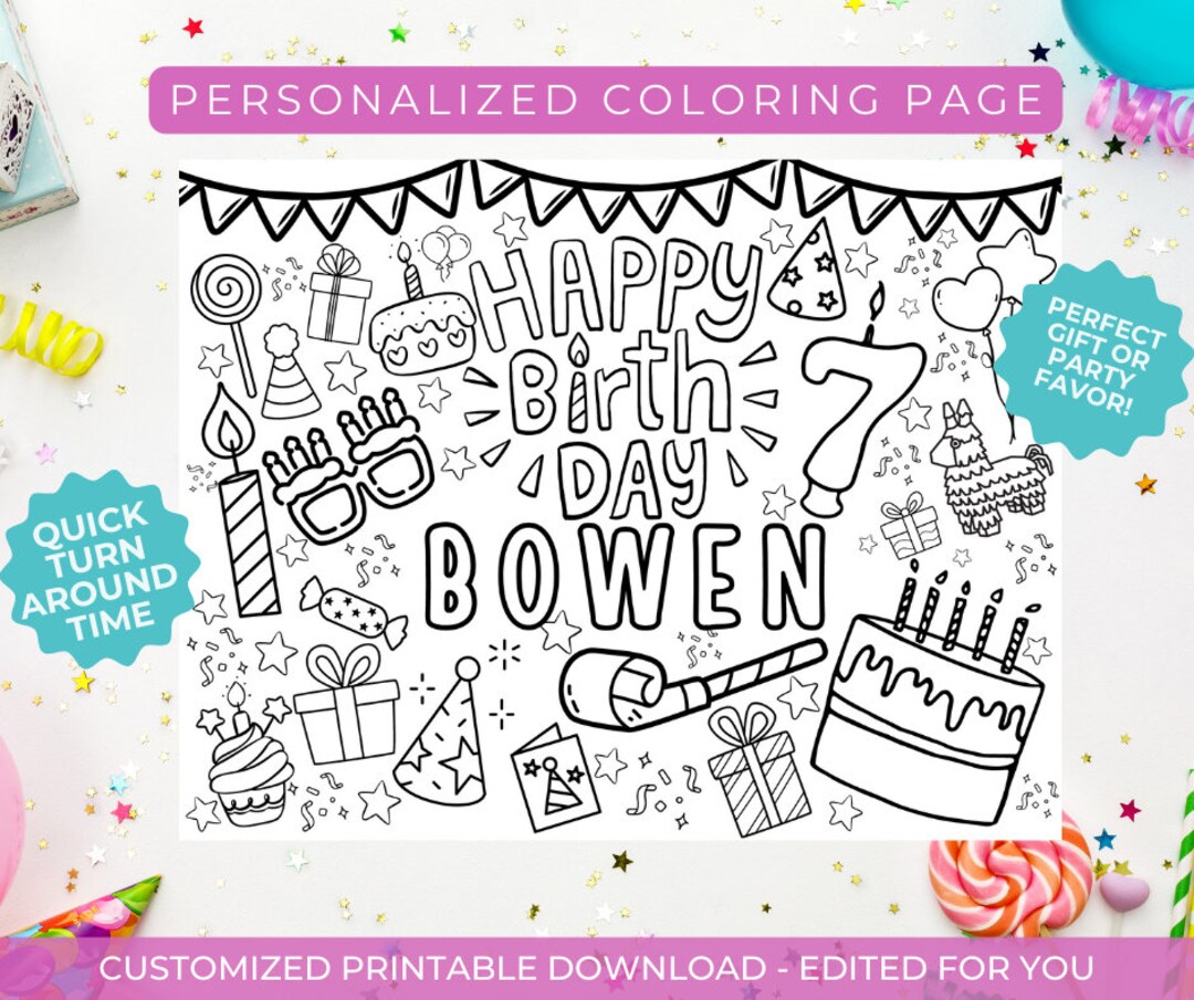 Happy Birthday Coloring Page, Personalized Coloring Page, Birthday ...
