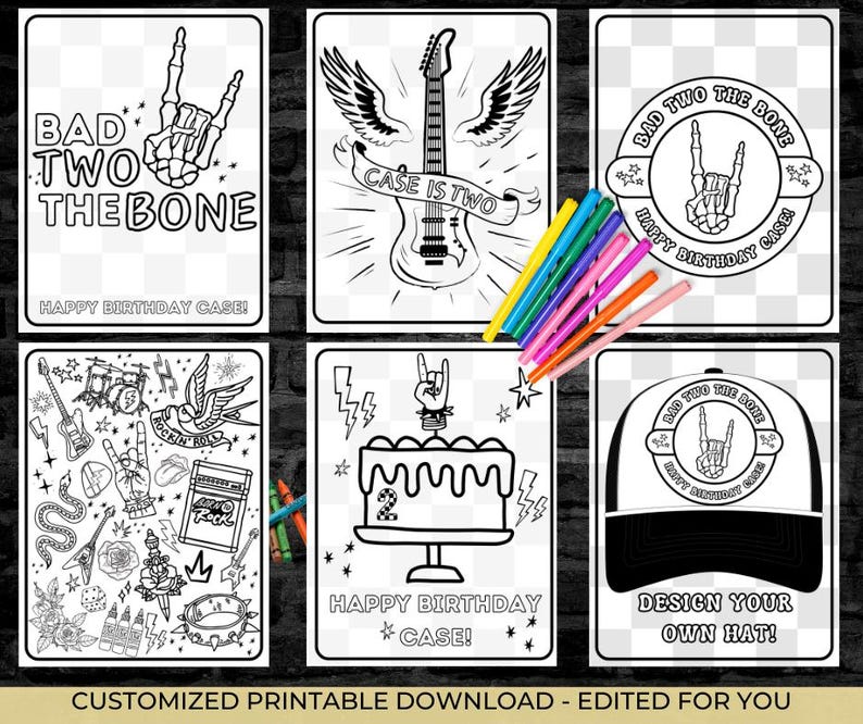 Personalized Bad Two the Bone Birthday Coloring Pages (PDF Pattern) - Etsy