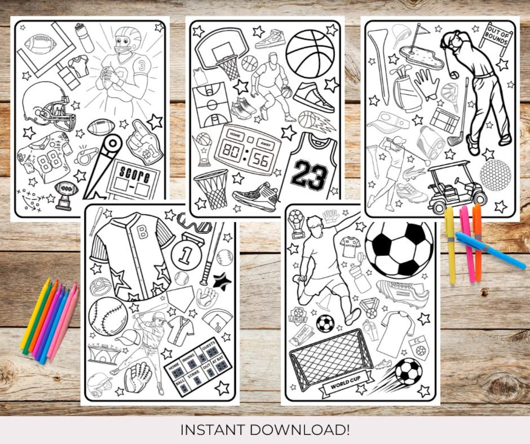 Sports Coloring Pages: Baseball, Soccer, Football (PDF Download) - Etsy