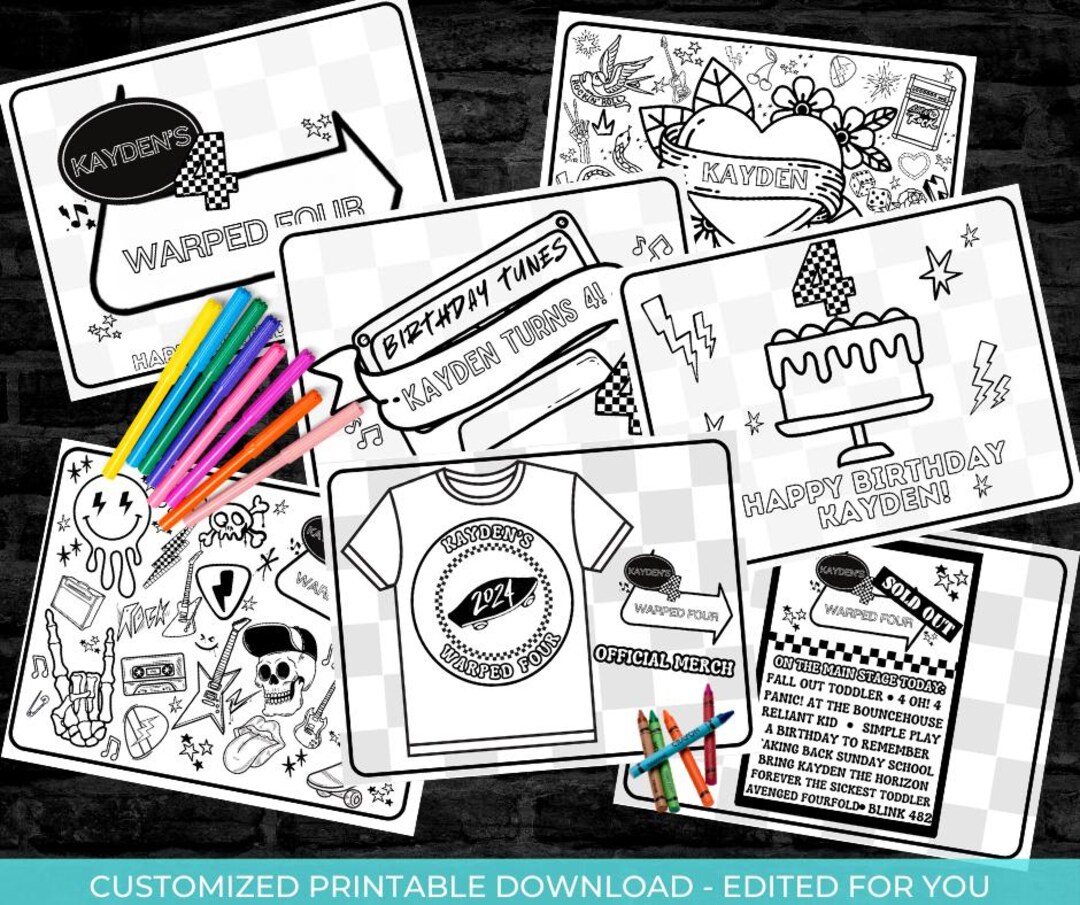 Personalized Warped Four Birthday Coloring Pages (PDF Pattern) - Etsy