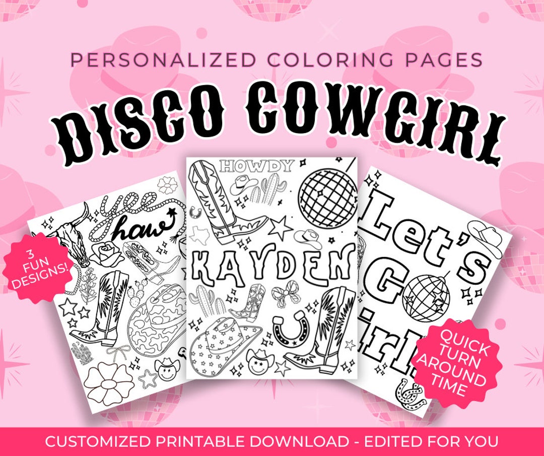 Disco Cowgirl Customized Coloring Sheets, Personalized Coloring Sheet ...