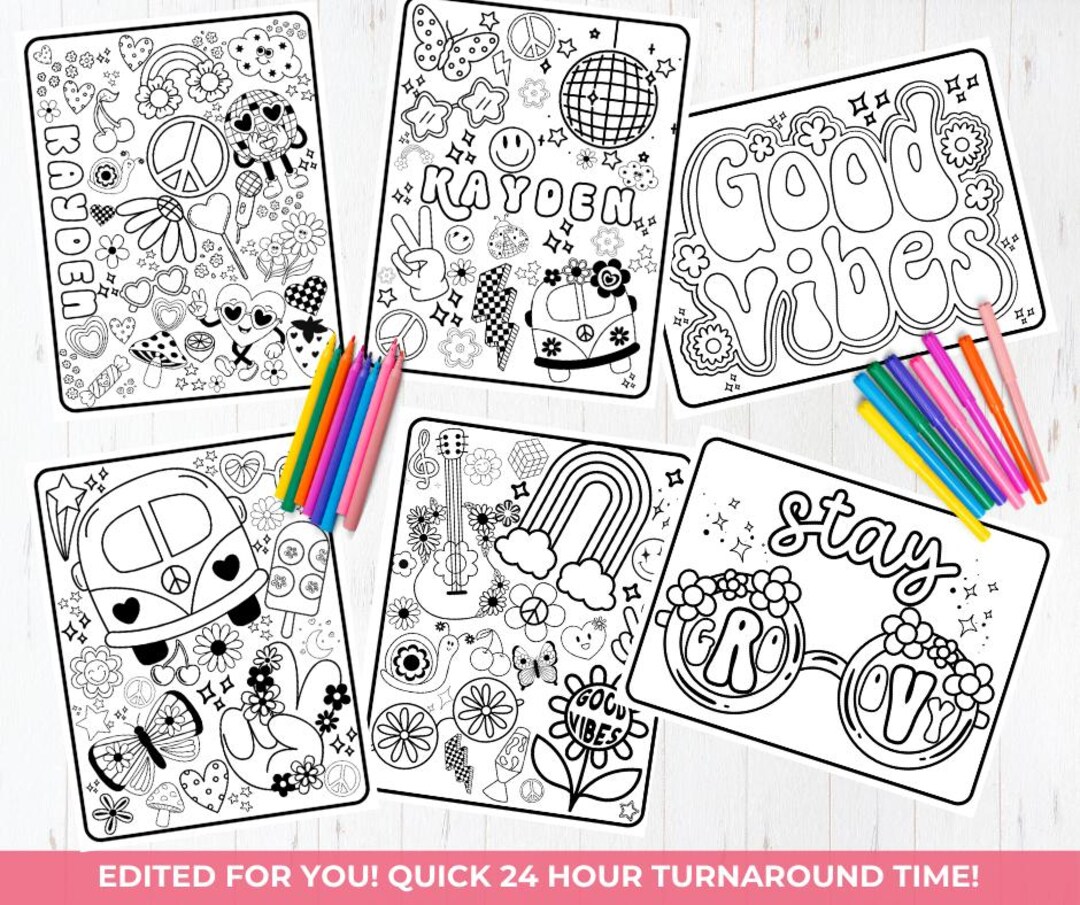 Groovy Vibes Coloring Pages, Personalized Coloring Pages, Groovy, Retro ...
